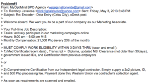 Beware: Someone posting as MyOptimind BPO is trying to scam applicants